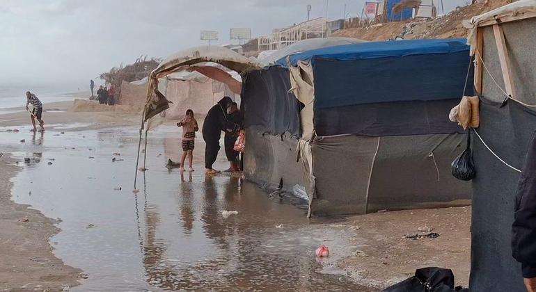 "لم يتبق إلا أن يبتلعنا البحر"، نازحو غزة في مواجهة البرد والأمطار وأمواج البحر | أخبار الأمم ...